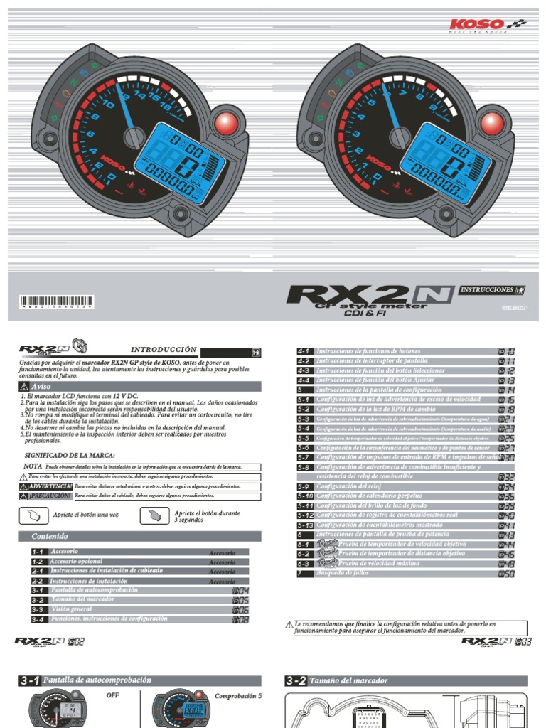 Instrucciones de uso y configuración para marcador de vehículo KOSO RX2N GP style | PDF ...