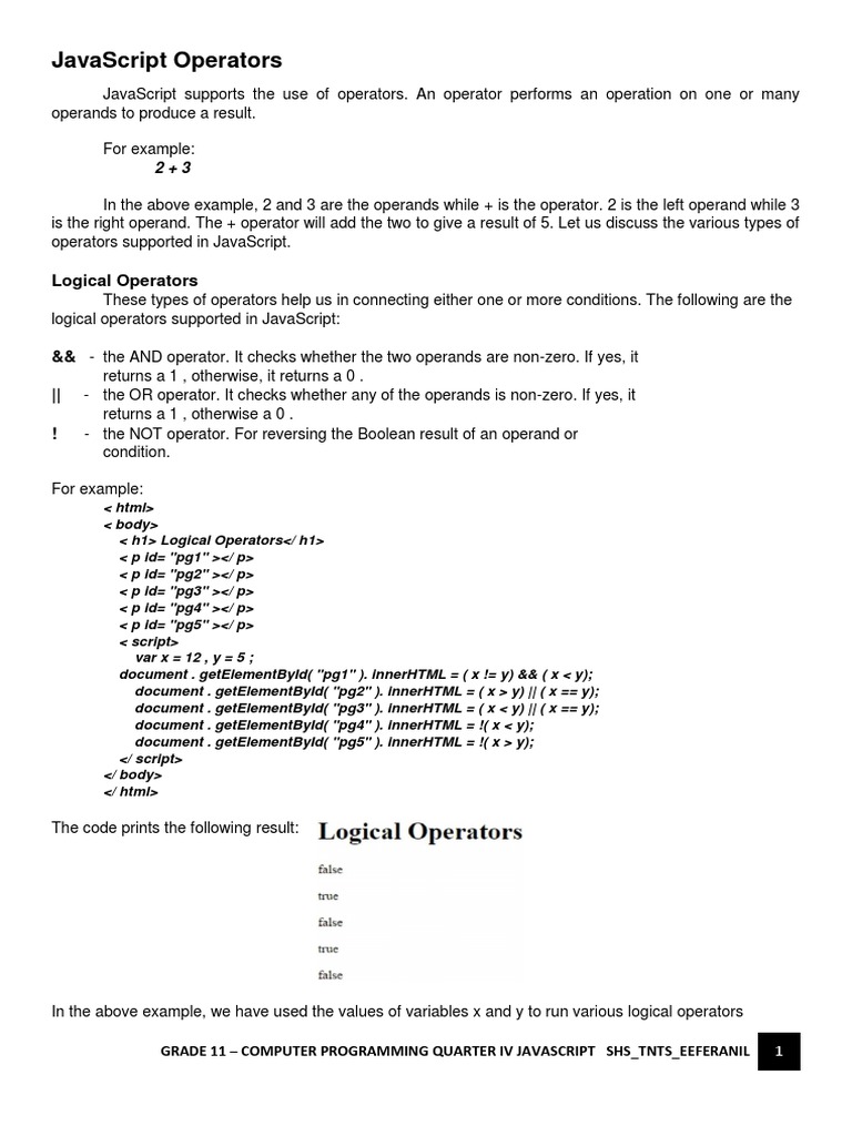 Javascript Operators | PDF