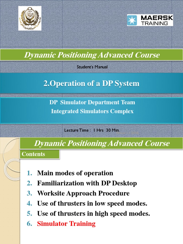 Dynamic Positioning Advanced Course: 2.operation of A DP System | PDF