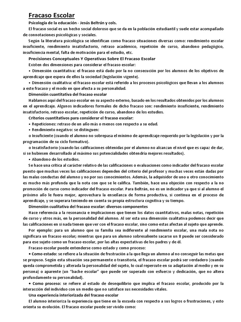 Fracaso Escolar | PDF | Aprendizaje | Experiencia