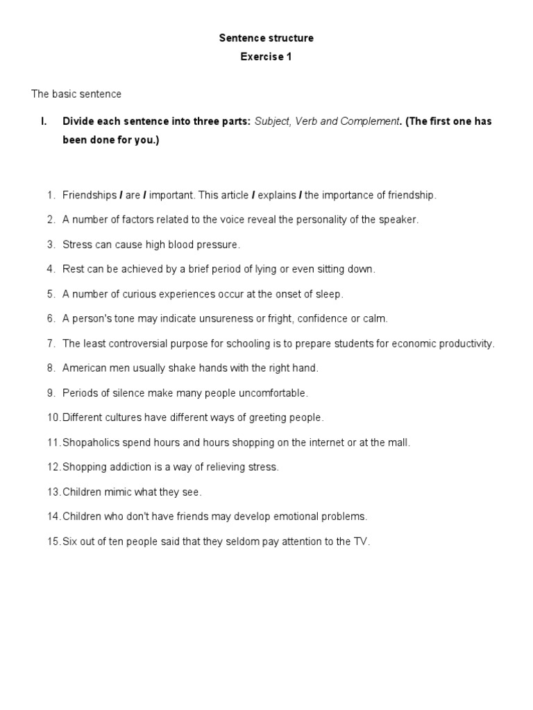 Sentence Structure Exercise Guide | PDF