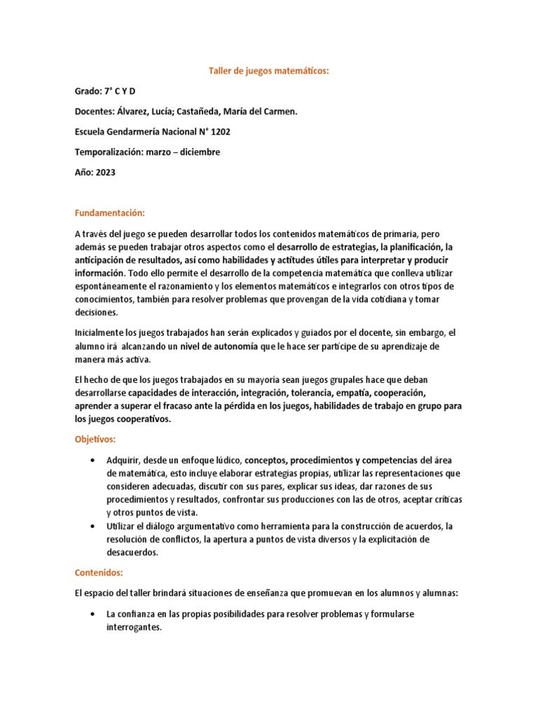Taller de Juegos Matemáticos 7mo | PDF