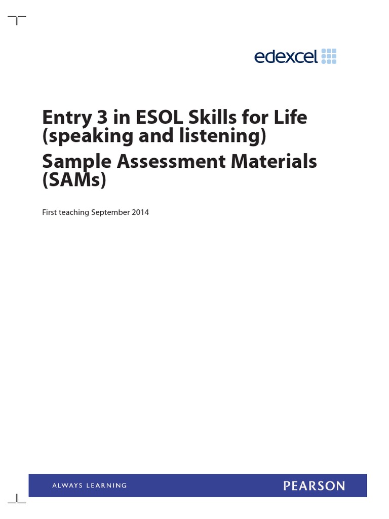 Entry 3 in ESOL Skills For Life (Speaking and Listening) Sample ...