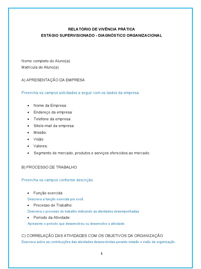 Modelo Relat Rio de Est Gio | PDF