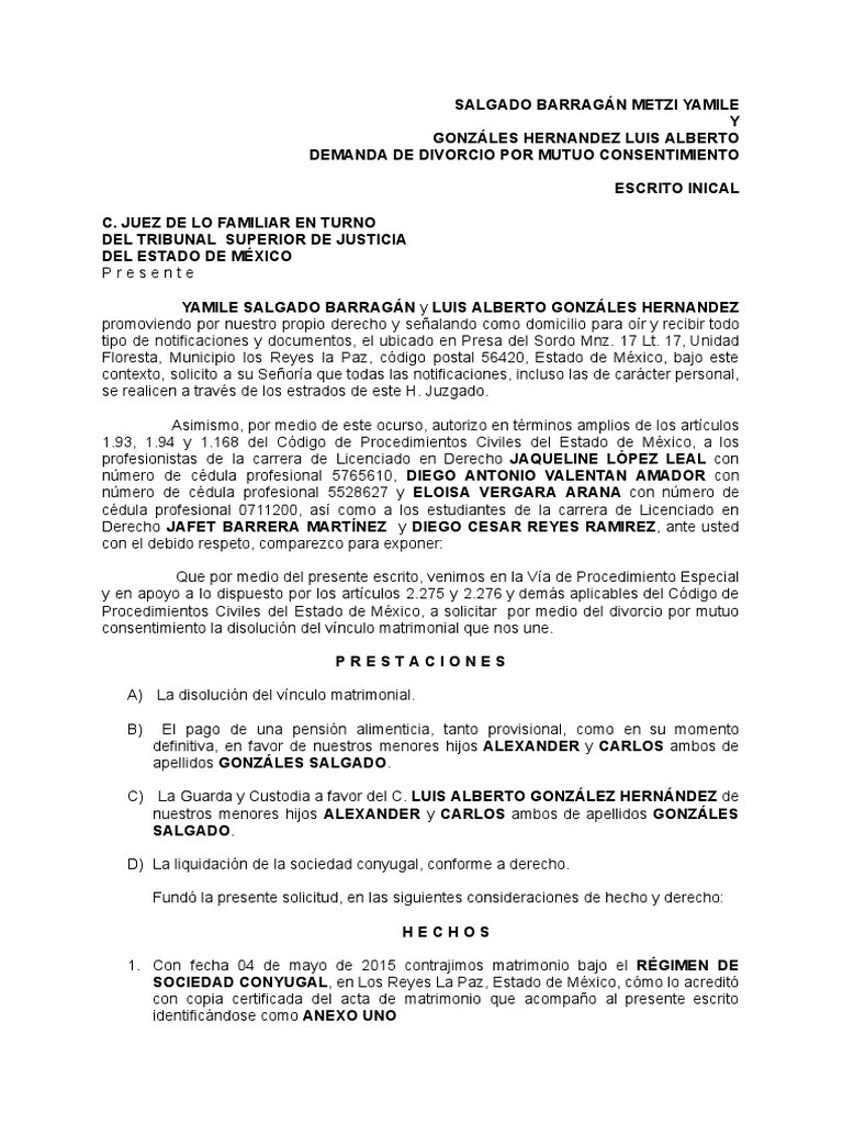 Demanda de Divorcio | PDF | Divorcio | México
