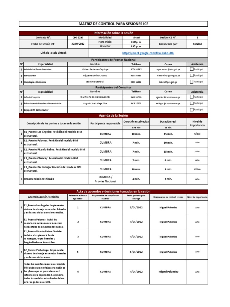 Matriz de Control para Sesiones Ice: Información Sobre La Sesión | PDF