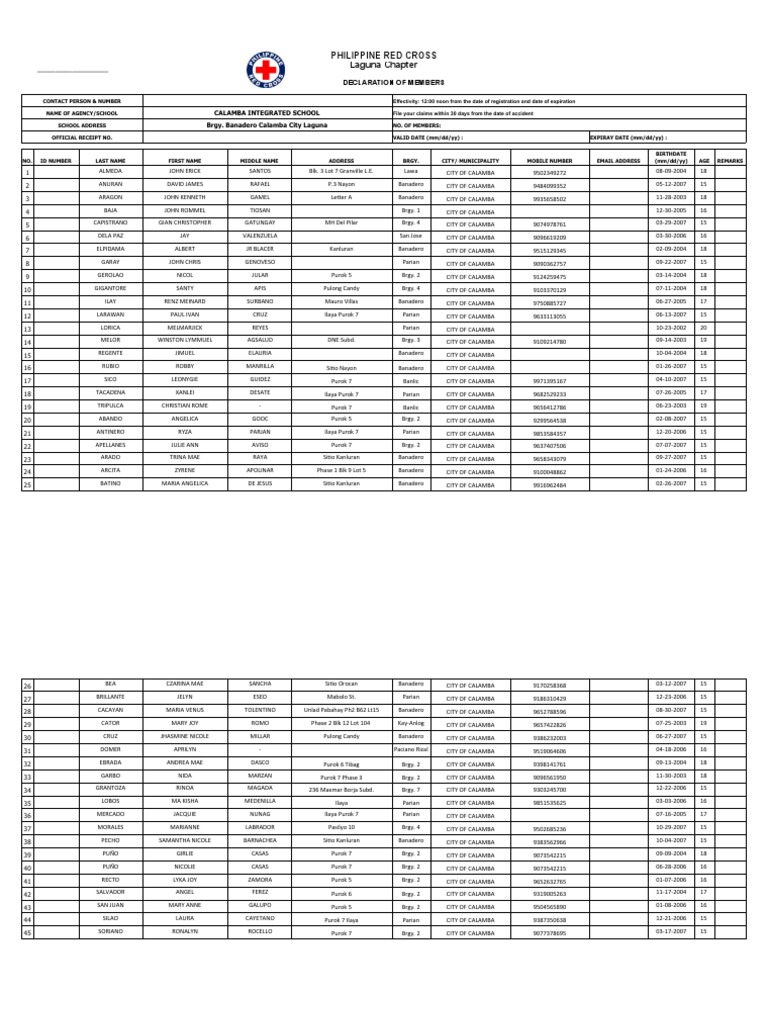 Philippine Red Cross Laguna Chapter: Declaration of Members | PDF