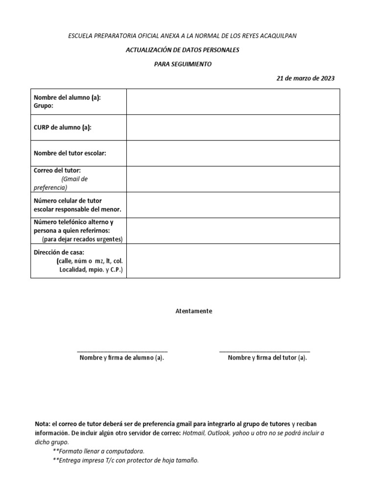 Formato de Actualización de Datos Personales | PDF