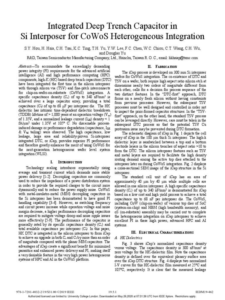 Integrated Deep Trench Capacitor in Si Interposer For CoWoS ...