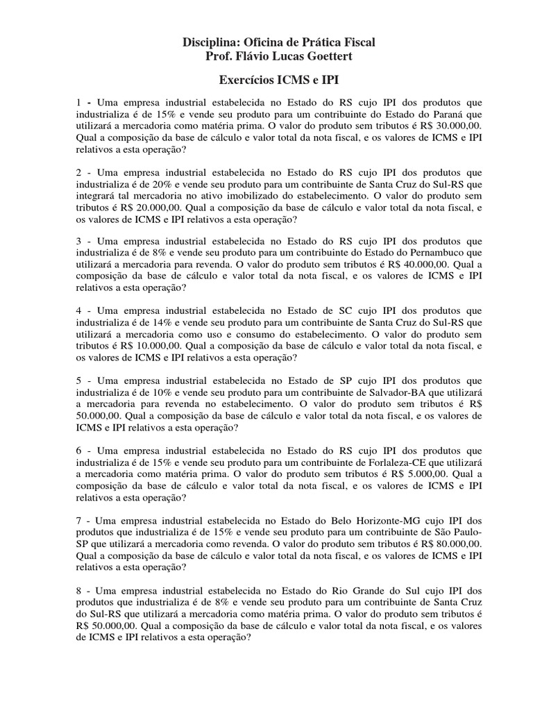 003 - Exercícios Sobre IPI | PDF | Recibo | Processo de negócios