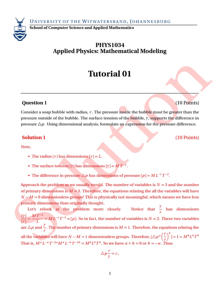 Solution: Tutorial 01 | PDF | Physics | Applied And Interdisciplinary Physics