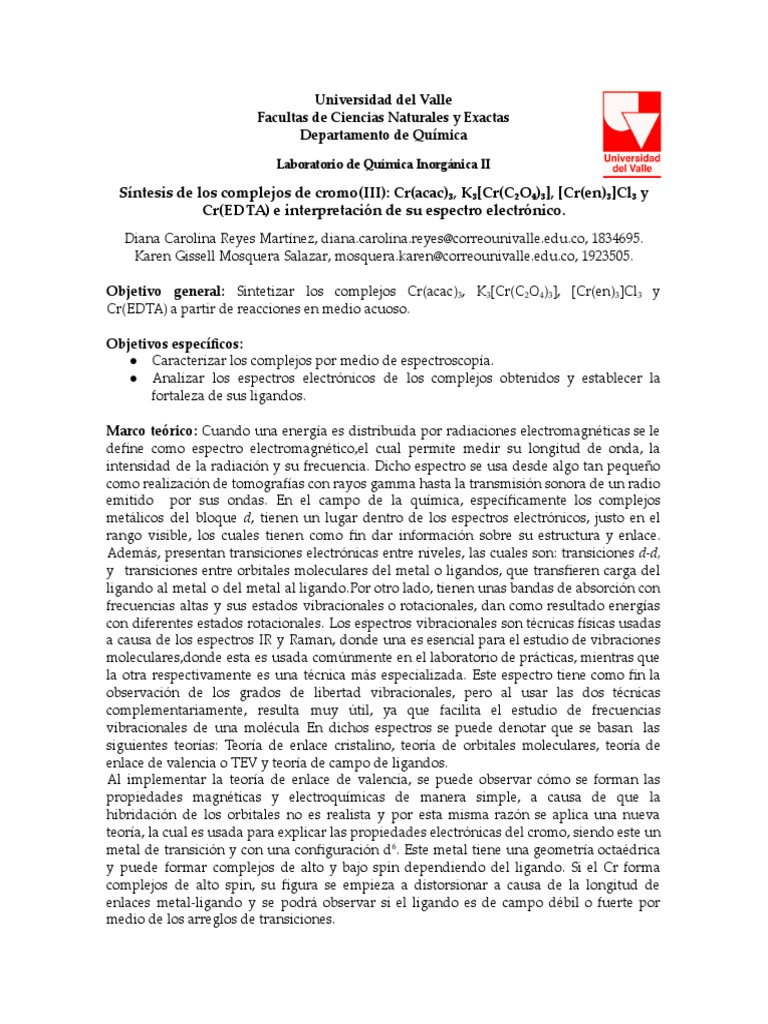 Preinforme PP1-Síntesis de Complejos de Cromo (III) e Interpretación de ...
