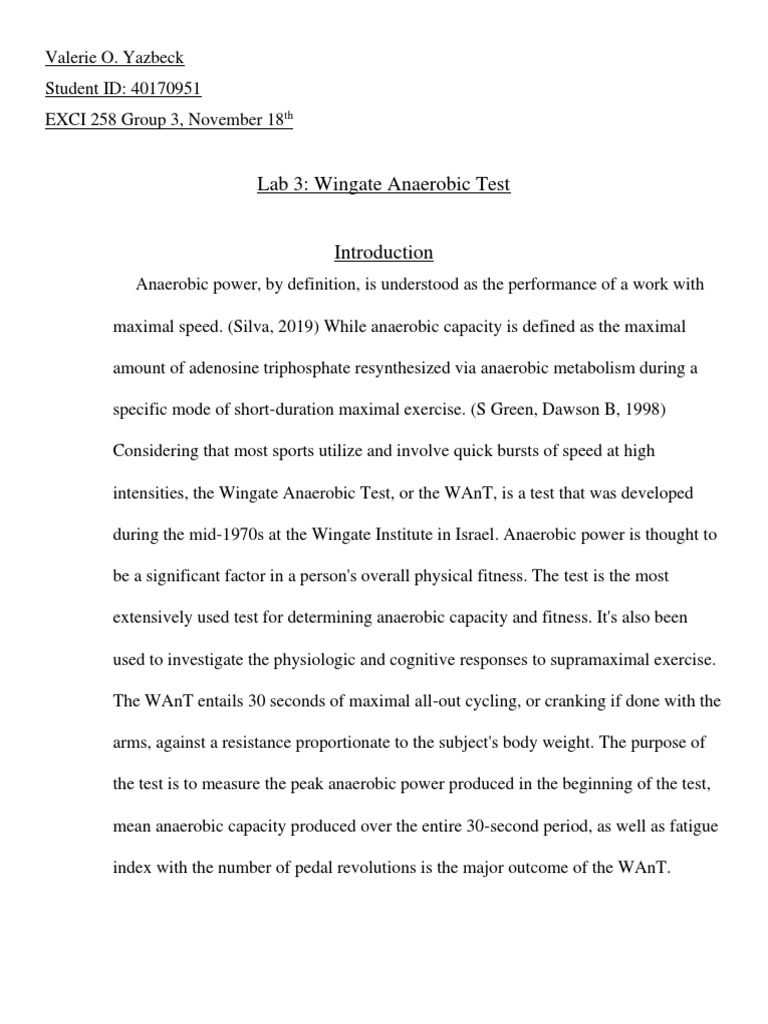 Wingate Anaerobic Test Protocol Overview | PDF | Teaching Methods ...