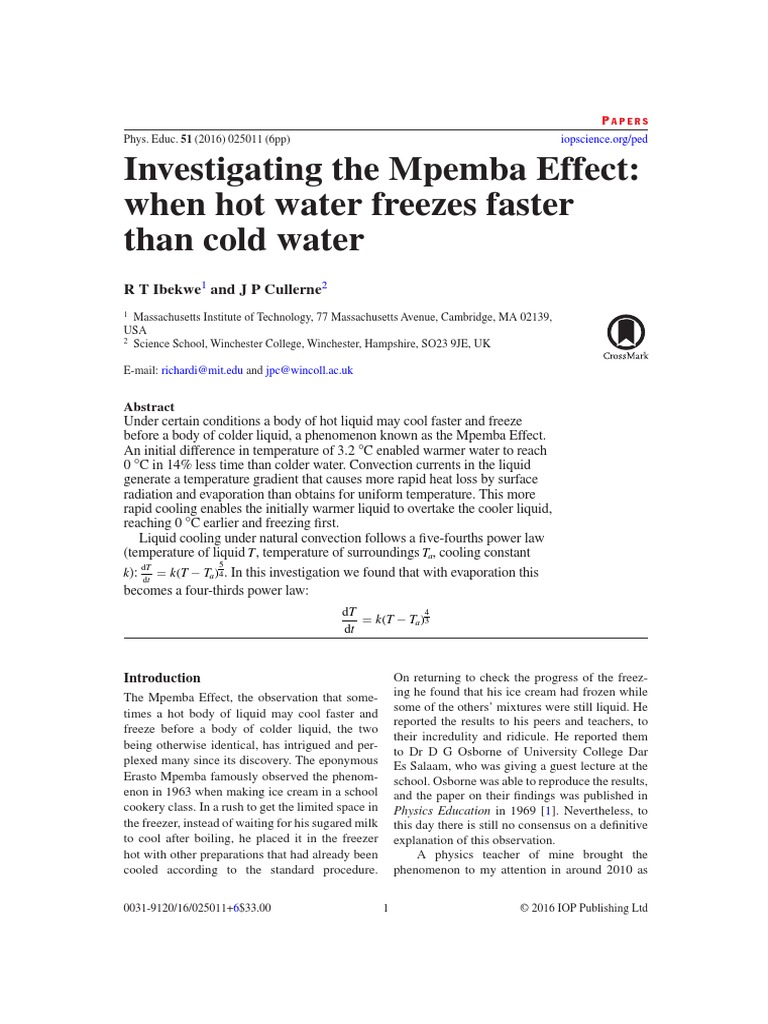 Investigating The Mpemba Effect: When Hot Water Freezes Faster Than ...
