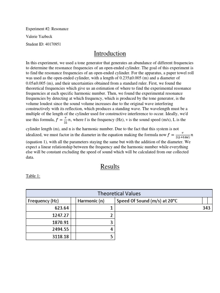 2nd Lab 226 Lab Reprt Pdf Frequency Resonance 