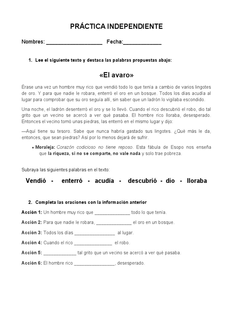 PRÁCTICA INDEPENDIENTE Acciones de Los Personajes | PDF