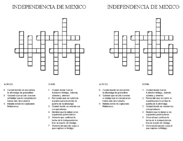 Crucigrama La Independencia de Mexico | PDF