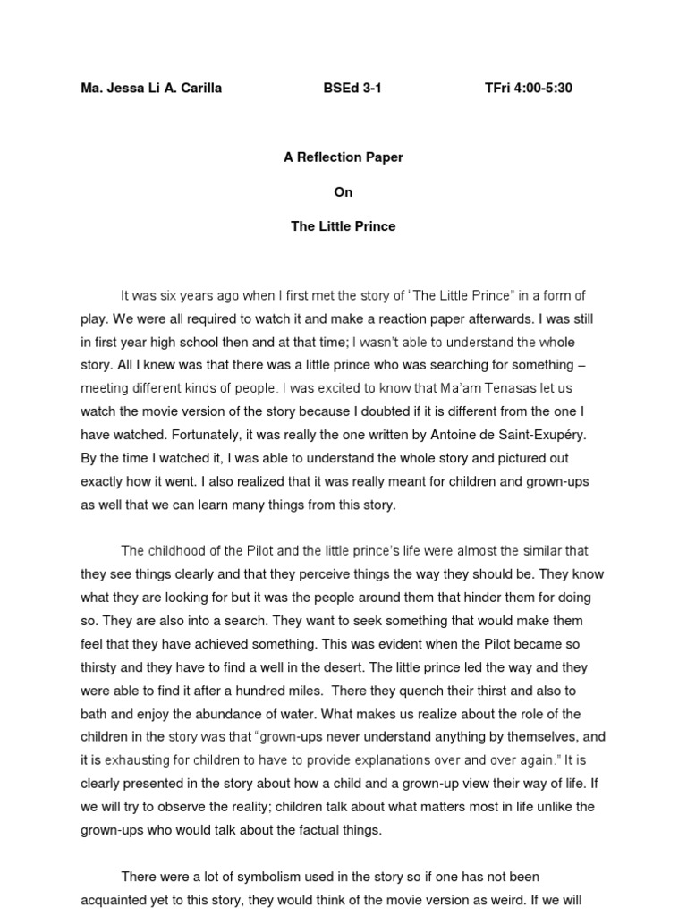 Reflection Paper the Little Prince 