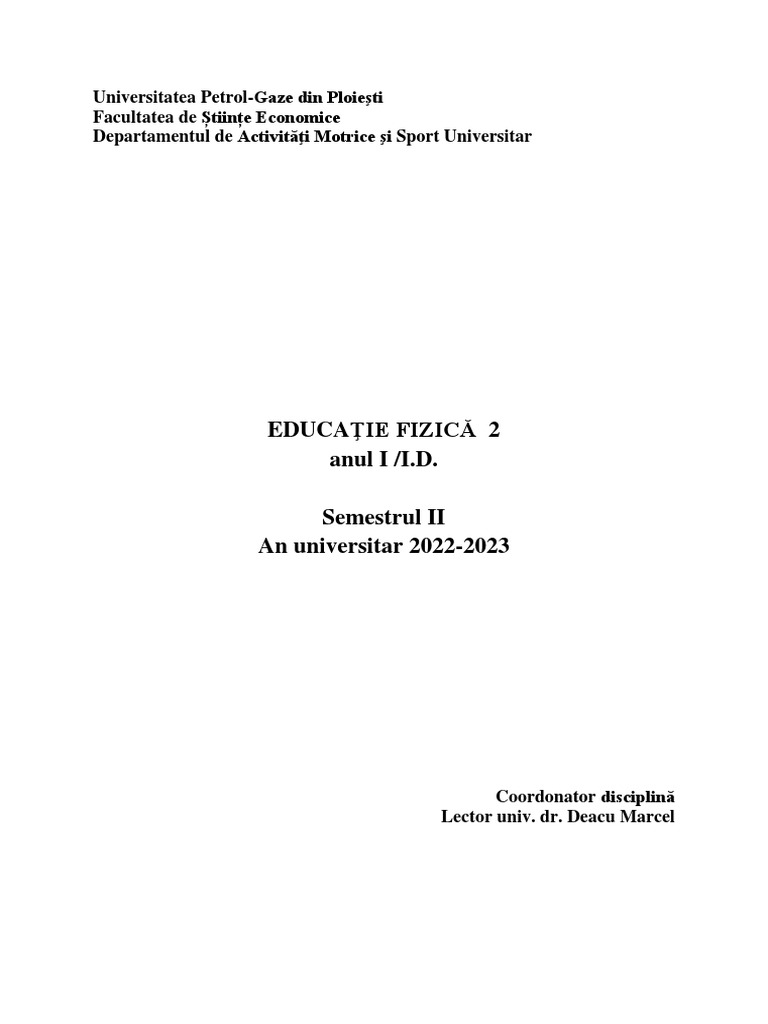 Educatie Fizica 2 - LMNGD 2 - An I Sem II - Deacu - M - 22-23 | PDF