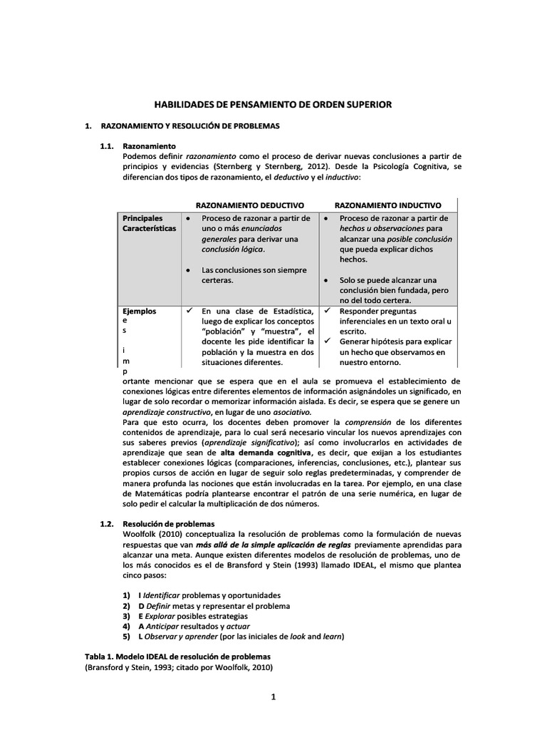 Separata Habilidades Pensamiento Orden Superior | PDF | Pensamiento | Creatividad