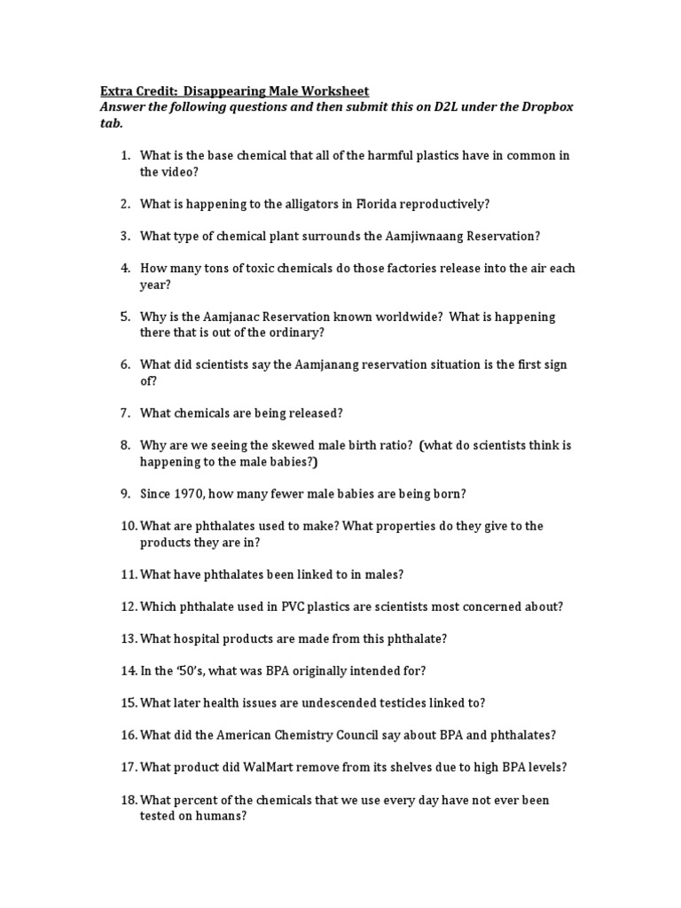 Disappearing Male Worksheet | PDF