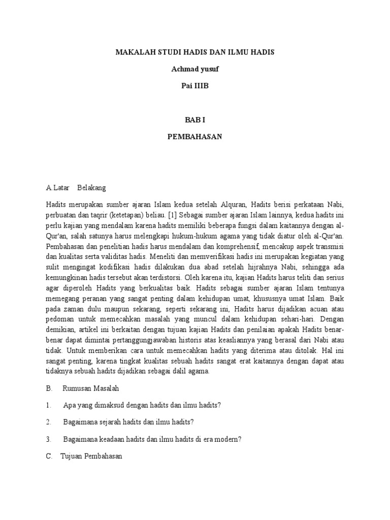 Makalah Studi Hadis Dan Ilmu Hadis | PDF