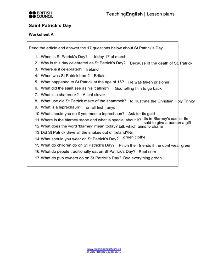 ST Patricks Day Worksheets | PDF | Saint Patrick | Leprechaun