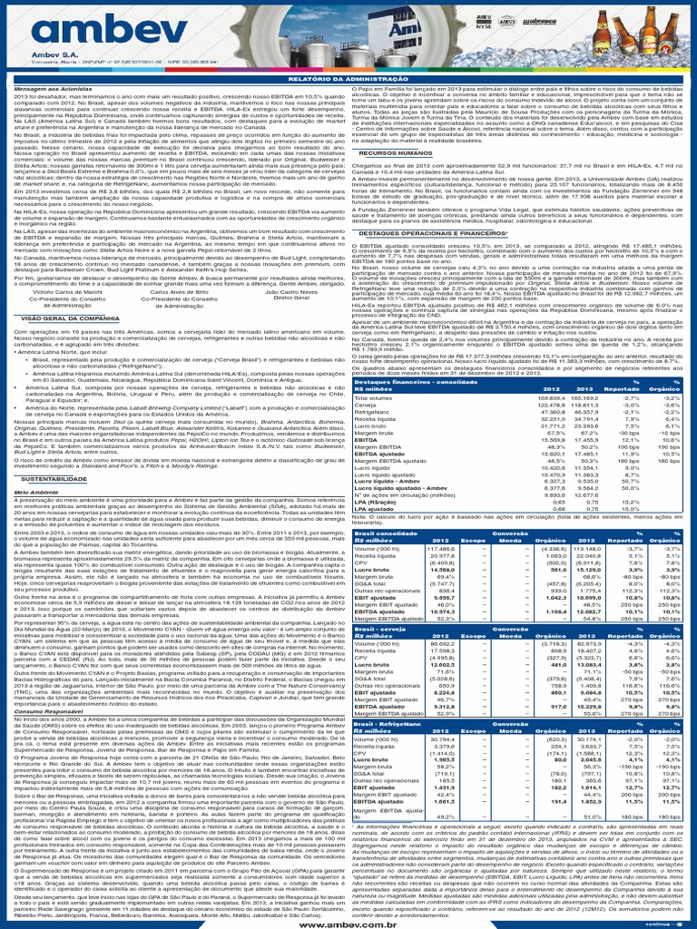Relatório Anual - Ambev - 2013 | PDF