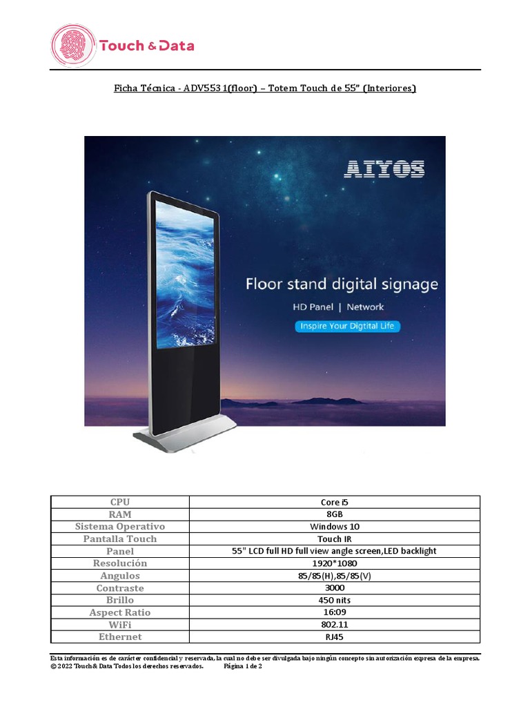 Ficha Técnica - Totem Touch Data - VSCC | PDF