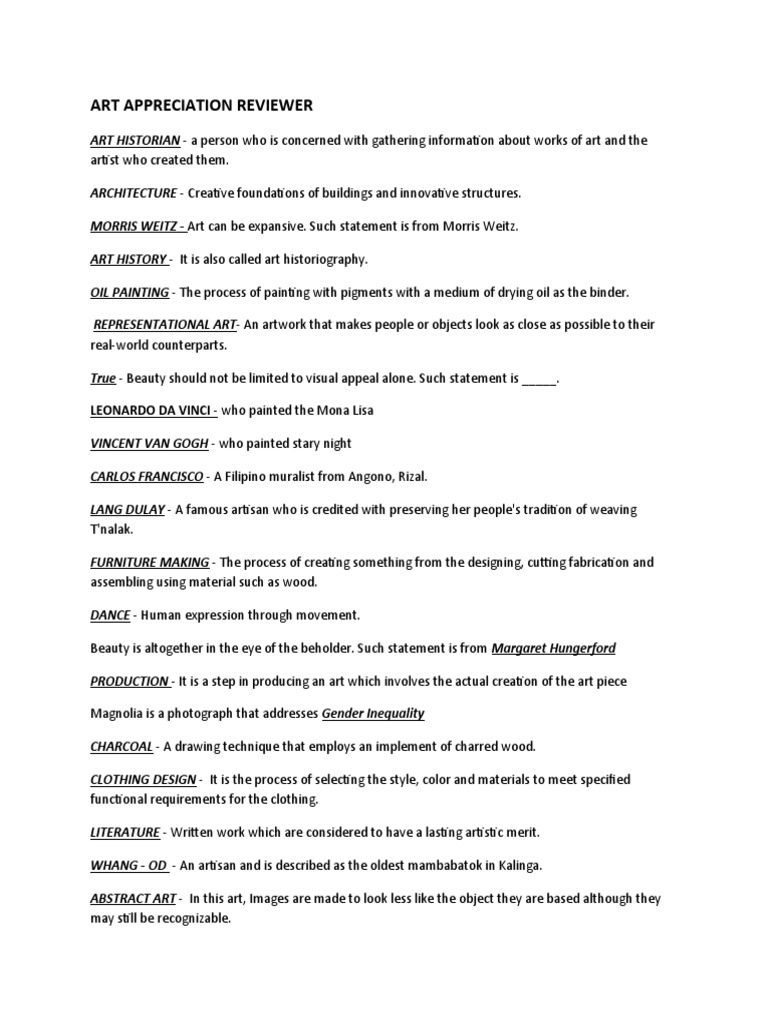 Art Appreciation Reviewer | PDF | The Arts | Experience