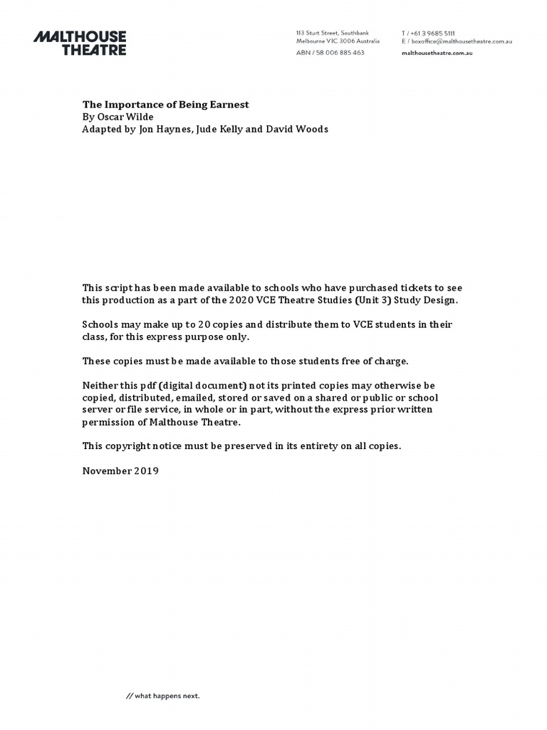 Importance of Being Earnest Script | PDF
