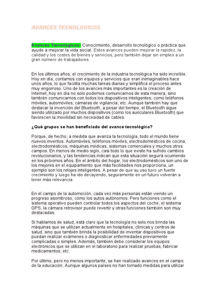 AVANCES TECNOLOGICOS Tecno | PDF | Bluetooth | Información