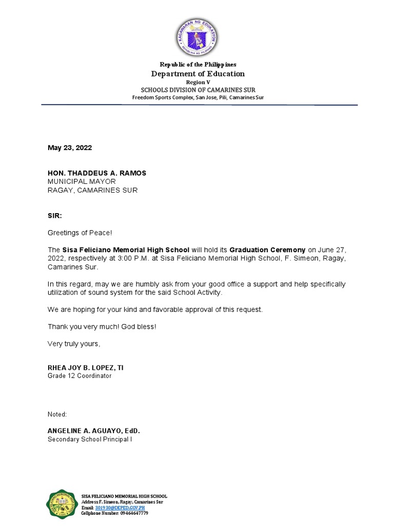 Letter Request For Sound System | PDF