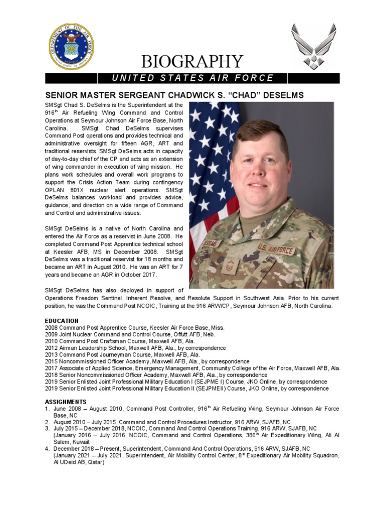 Official Bio Deselms | PDF | Sergeant | Air Forces