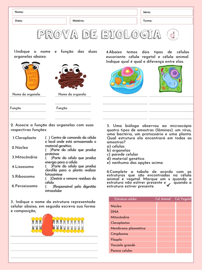 Template Prova Biologia-3 | PDF