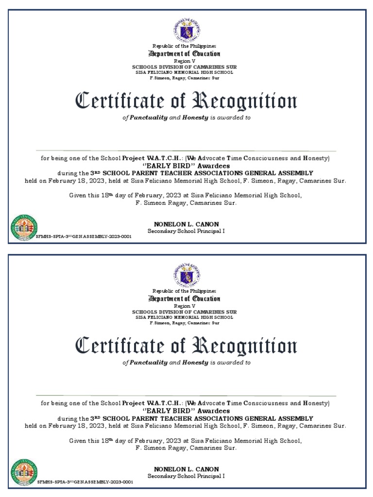 SPTA Early Bird Certificate | PDF