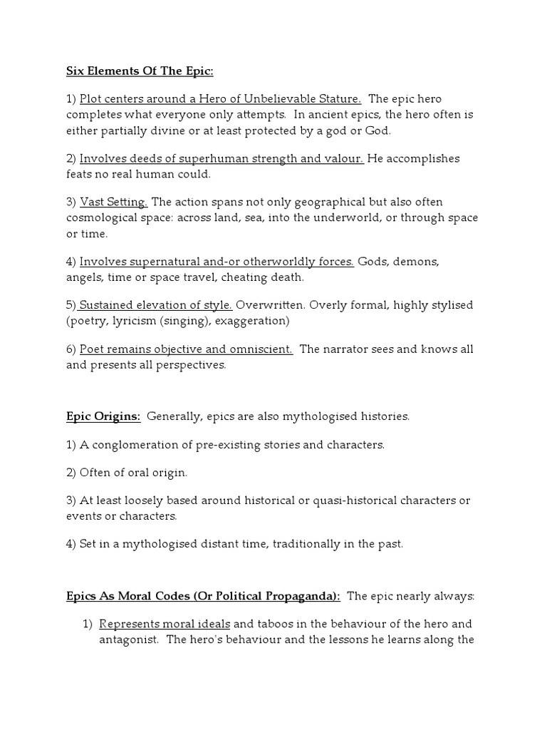 Six Elements of The Epic | PDF | Hero | Epic Poetry