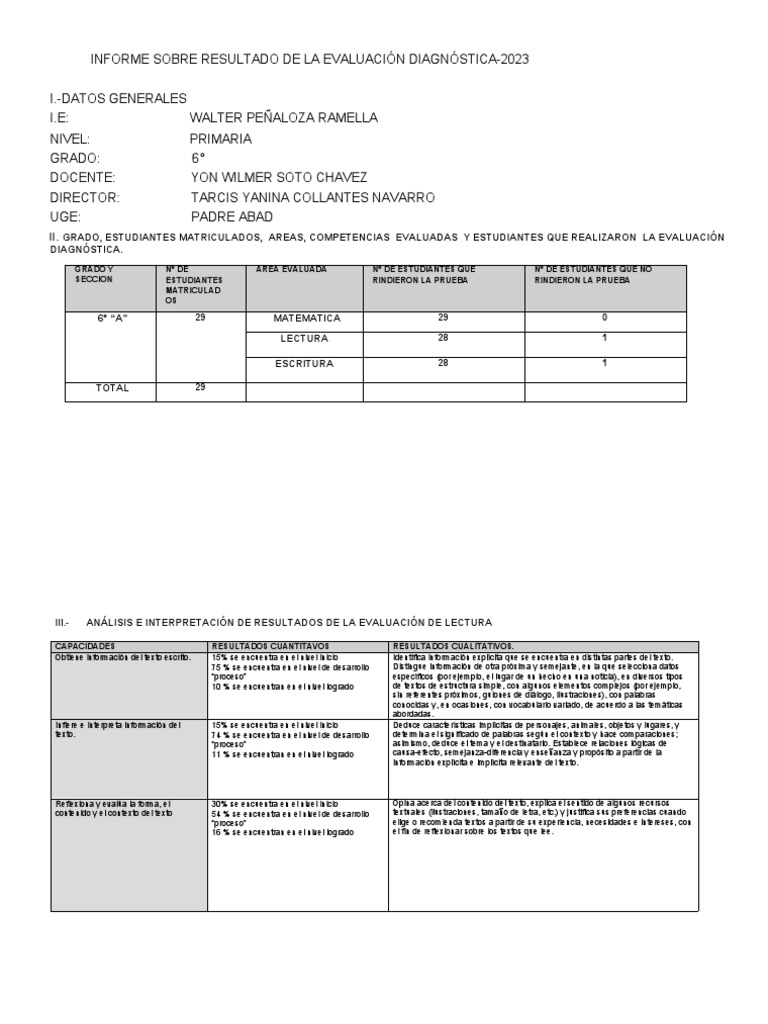 4° Informe De La Evaluación Diagnostica 2023 Pdf Evaluación 3855