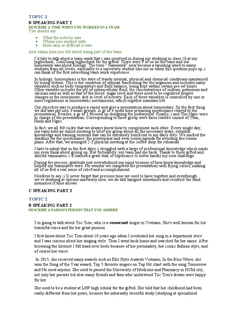 ĐỀ CƯƠNG TIẾNG ANH SPEAKING HP2 | PDF