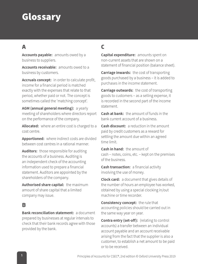 Glossary: Principles of Accounts For CSEC®, 2nd Edition © Oxford University Press 2019 | PDF ...