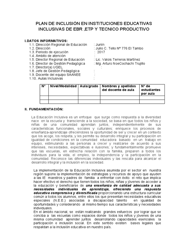 Modelo de Plan de Inclusion Corregido ... | Descargar gratis PDF ...
