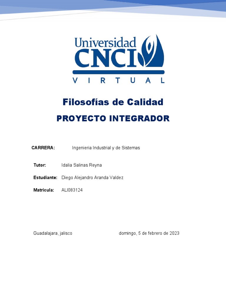 Proyecto Integrador Filosofias de Calidad | PDF