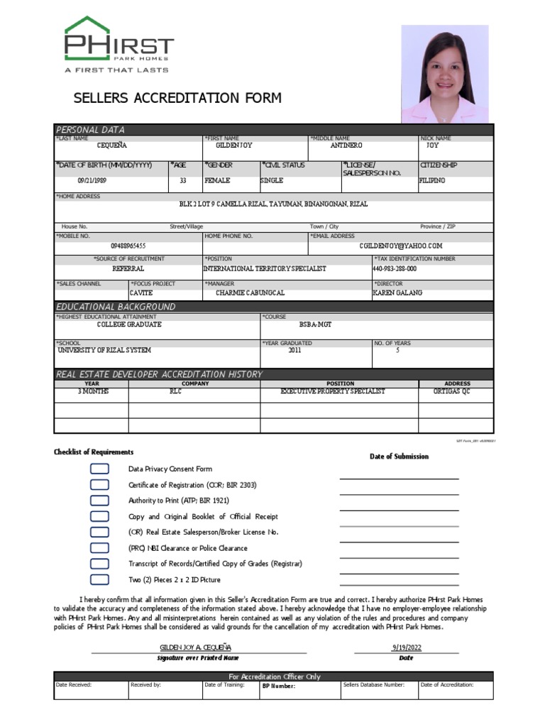 Sellers Accreditation Form 2022 | PDF