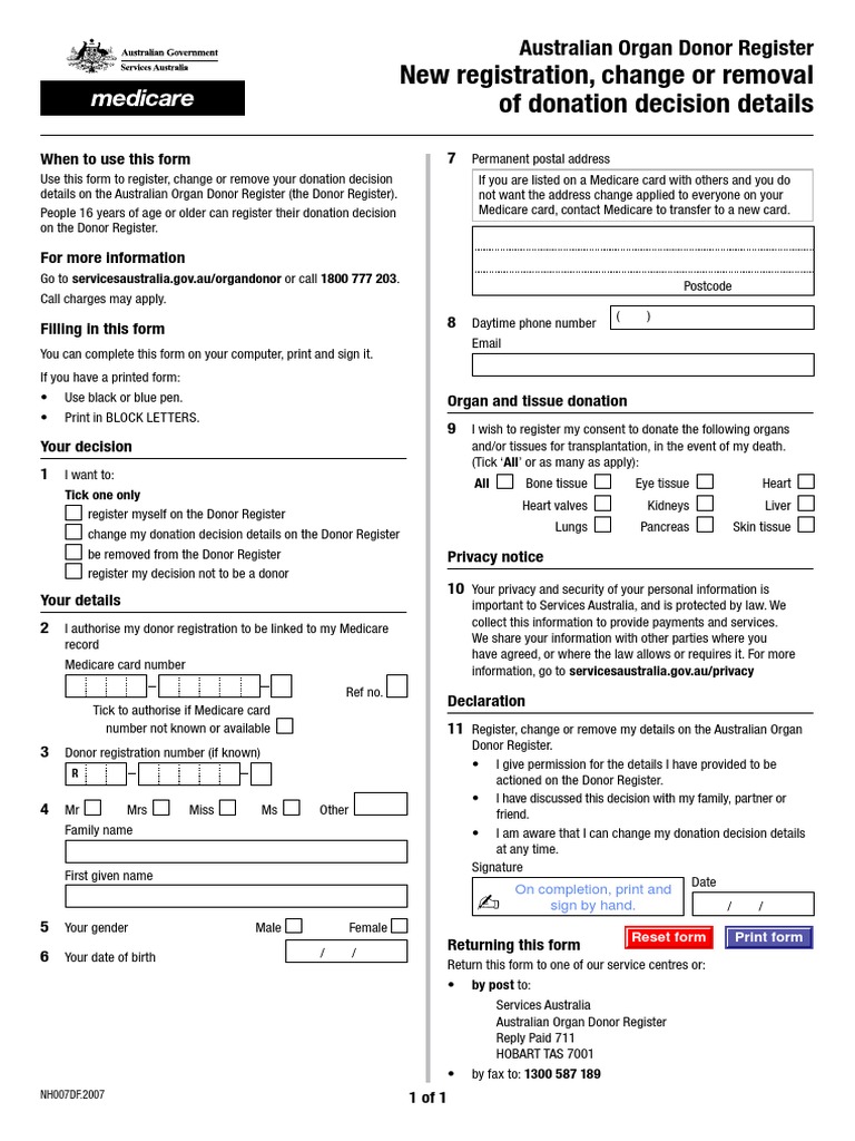 New Registration, Change or Removal of Donation Decision Details | PDF