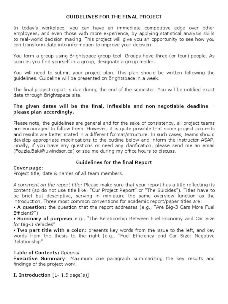 Student Project Guidelines | PDF | Survey Methodology | Regression Analysis