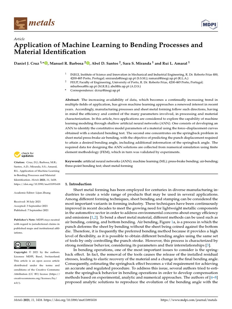 Application of Machine Learning To Bending Process | PDF | Deep Learning | Deformation (Engineering)