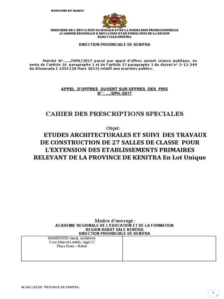 Objet:: Direction Provinciale de Kenitra | PDF