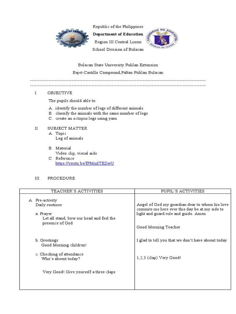 Lesson Plan... LEG OF ANIMALS 1 | PDF