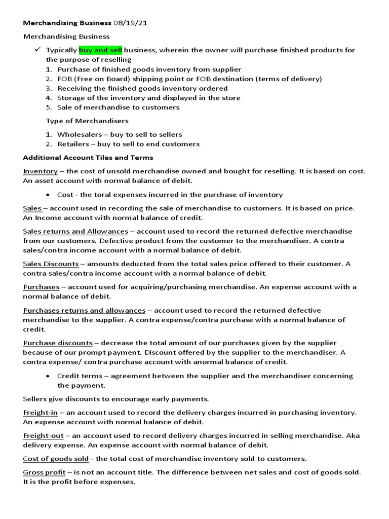 Accounting Merchandising and Titles | PDF