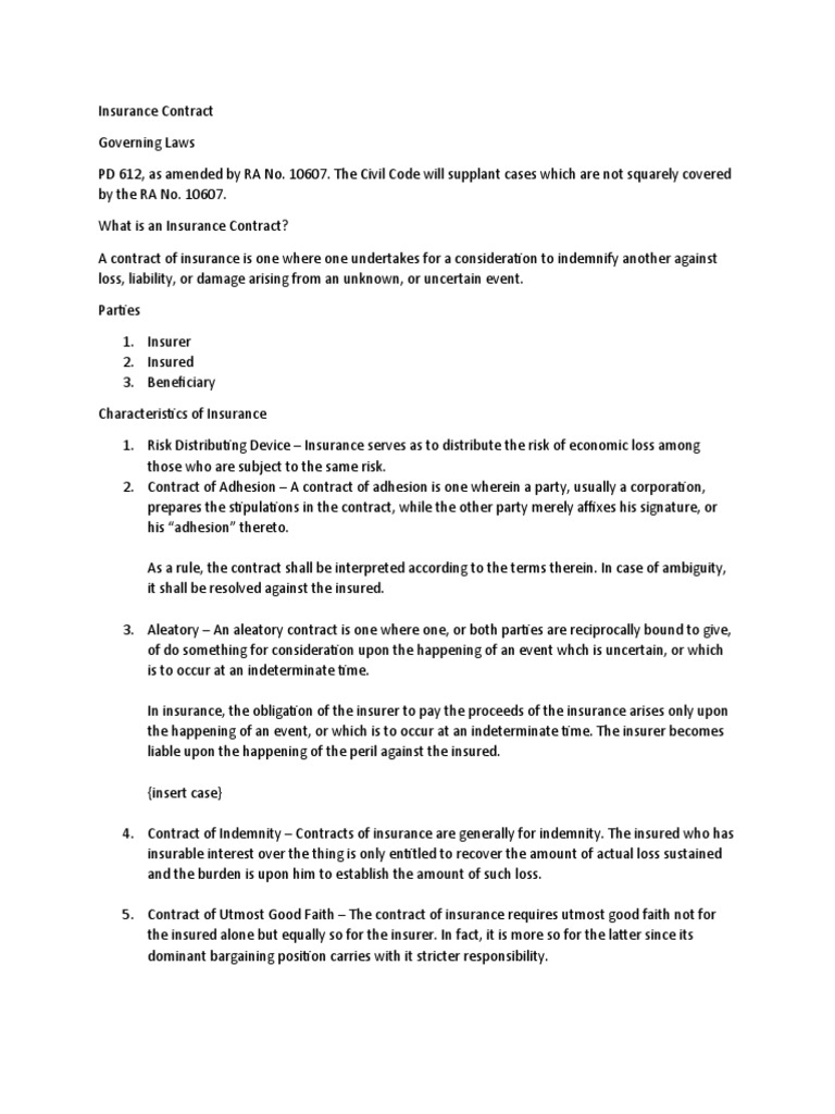 Insurance Notes | PDF | Insurance | Surety